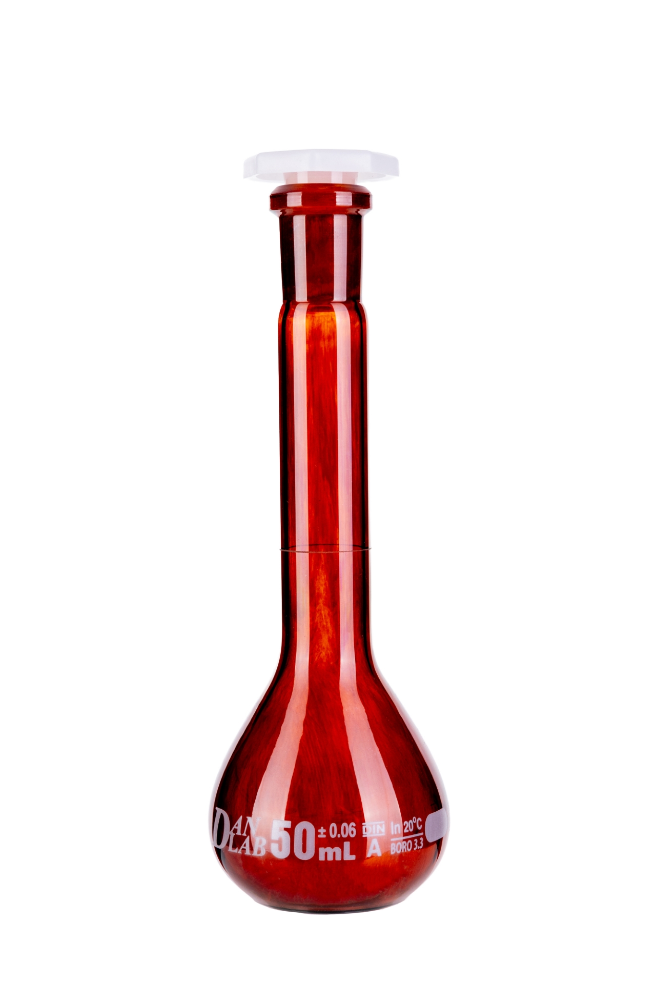 Kolba miarowa oranż klasa A 50 ml ze szlifem 14/23 z korkiem PP ...